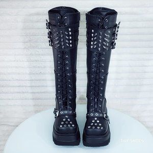 Demonia | Shoes | Shaker 232 Goth Punk Rave Platform Wedge Knee Boots ...